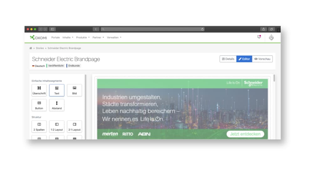 Schneider Electric präsentiert eigene Markenwelt optimal mit OXOMI Stories